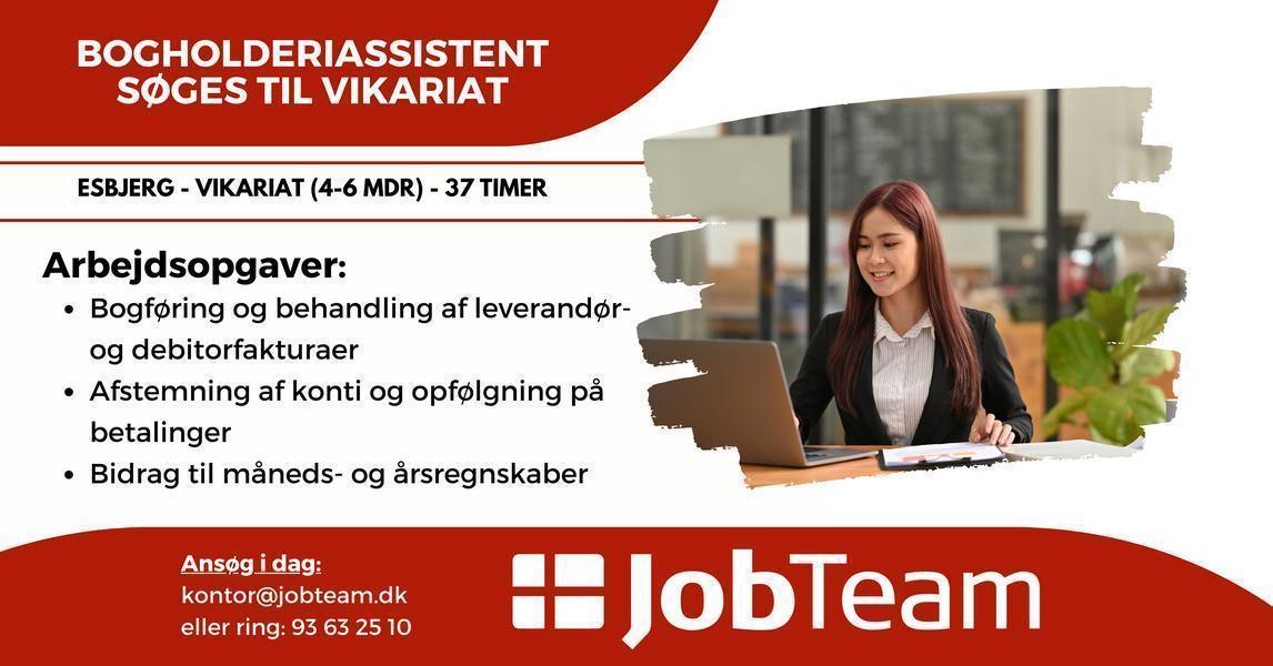 Bogholderiassistent søges til vikariat Esbjerg